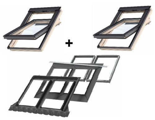 Zestaw: 2 x okno VELUX GLL 1061B MK08 78x140 + kołnierz podwójny EKW ...